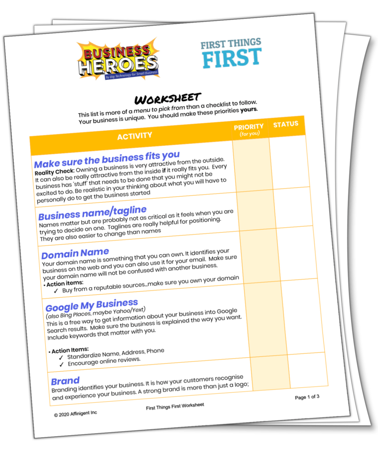 First Things First Worksheet - Business Heroes